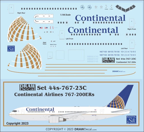 Draw Decal 44-767-23C Boeing 767-200ER - Continental Airlines