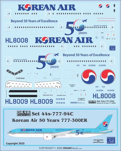 Draw Decal 44-777-94C Boeing 777-300ER - Korean Air 50 Years