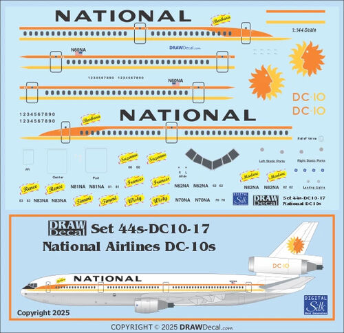 Draw Decal 44-DC10-17 McDonnell Douglas DC-10 - National "Sun King"