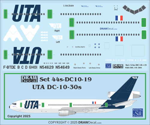 Draw Decal 44-DC10-19 McDonnell Douglas DC-10-30 - Union de Transports Aeriens (UTA)