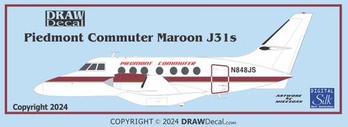 Draw Decal 44-J31-02 Jetstream 31 - Piedmont Commuter Maroon