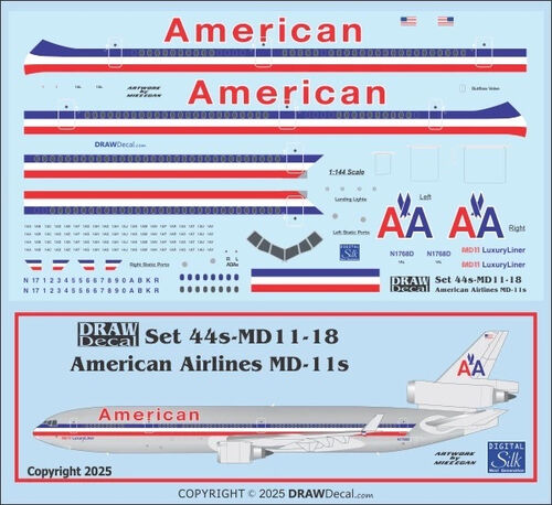 Draw Decal 44-MD11-18 McDonnell Douglas MD-11 - American Airlines