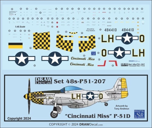 Draw Decal 48-P51-207 North American P-51 D Mustang - "Cincinnati Miss" Gathering of Mustangs and Legends
