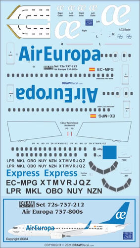 Draw Decal 72-737-212 Boeing 737-800 - Air Europa 2015 Scheme