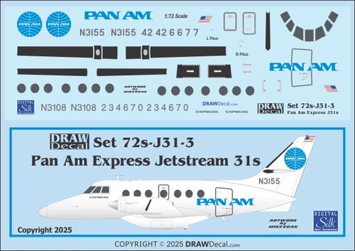 Draw Decal 72-J31-03 Jetstream 31 - Pan Am Express