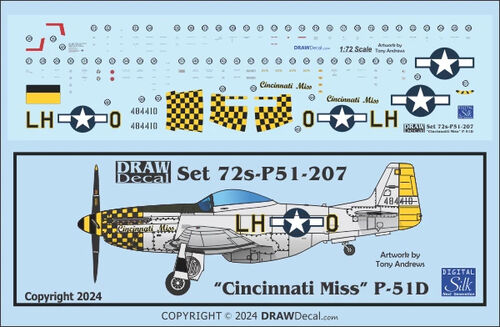 Draw Decal 72-P51-207 North American P-51 D Mustang - "Cincinnati Miss" Gathering of Mustangs and Legends
