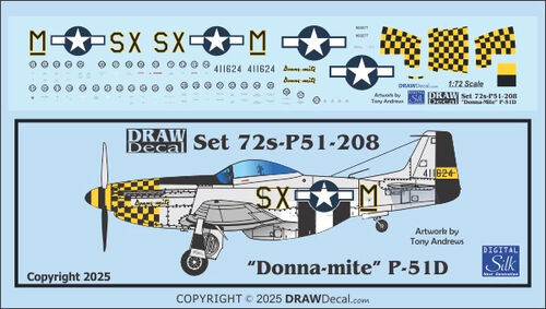 Draw Decal 72-P51-208 North American P-51 D Mustang - "Donna-mite"