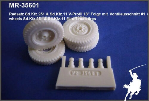 MR Modellbau 35601 Sd.Kfz.251 & Sd.Kfz.11 #1 Off-Road Tires, V-Pattern 18'' With Valve Cut-Out