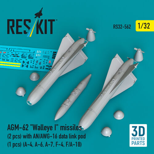 RES/KIT 32-0562 AGM-62 "Walleye I" Missiles (2 pcs) with AN/AWG-16 Data Link Pod (1 piece) - 3D Printed