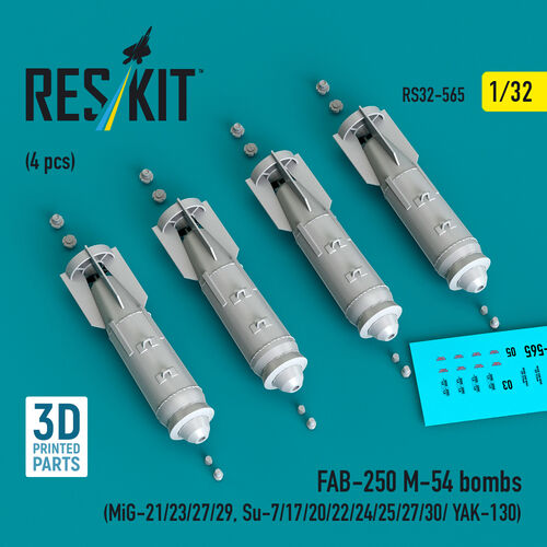 RES/KIT 32-0565 FAB-250 М-54 Bombs (4 pcs / 3D Printed)