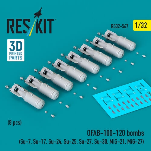 RES/KIT 32-0567 OFAB-100-120 Bombs (8 pcs / 3D Printed)
