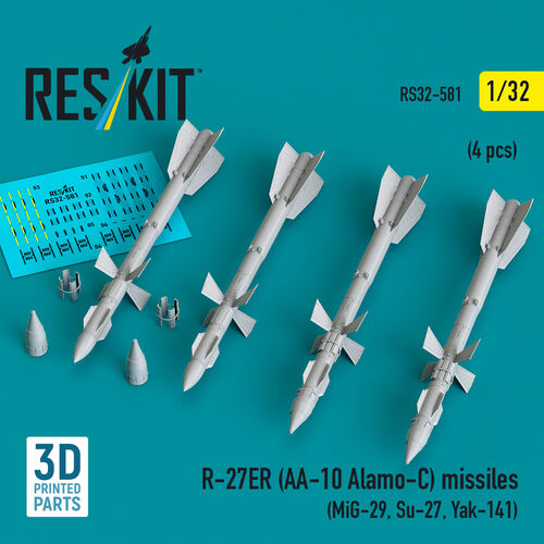 RES/KIT 32-0581 R-27ER (AA-10 Alamo-C) Missiles (4 pcs / 3D Printed)