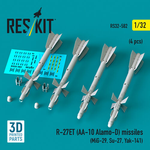 RES/KIT 32-0582 R-27ET (AA-10 Alamo-D) Missiles (4 pcs / 3D Printed)