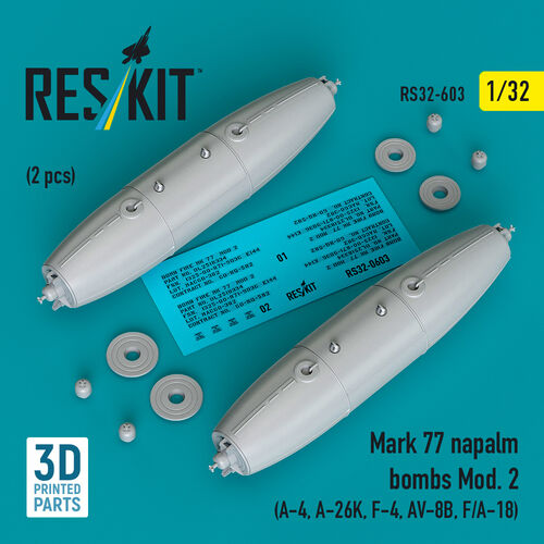 RES/KIT 32-0603 Mark 77 Napalm Bombs Mod.2 (2 pcs / 3D Printed)