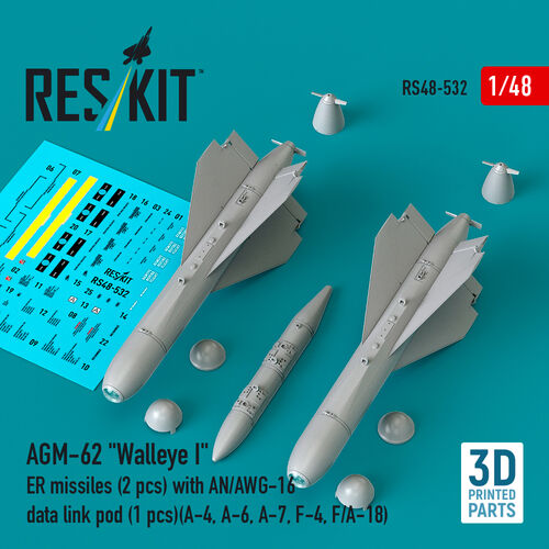 RES/KIT 48-0532 AGM-62 "Walleye I" ER Missiles (2 pcs) with AN/AWG-16 Data Link Pod (1 piece) - 3D Printed