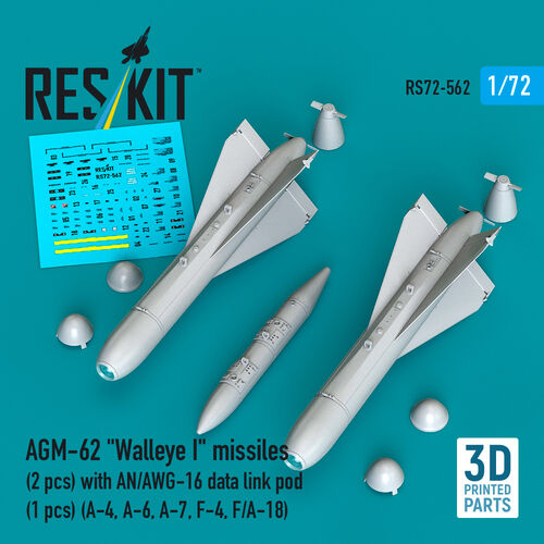 RES/KIT 72-0562 AGM-62 "Walleye I" Missiles (2 pcs) with AN/AWG-16 Data Link Pod (1 piece) - 3D Printed
