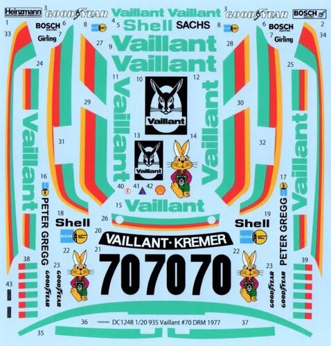 Studio 27 DC1248 Porsche 935 - Vaillant No.70 DRM 1977 Decals Set (for Tamiya Kits)