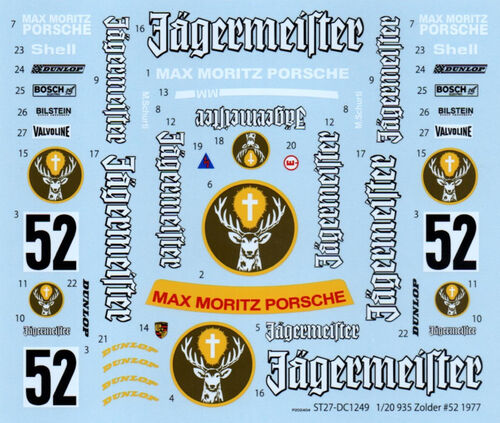 Studio 27 DC1249 Porsche 935 - Zolder No.52 1977 Decals Set (for Tamiya Kits)