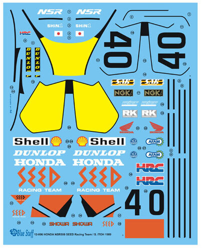 Blue Stuff 12-006 Honda NSR500 SEED Racing 1989 Suzuka GP / S. Ito Decals (for Hasegawa BK-4 Kit)