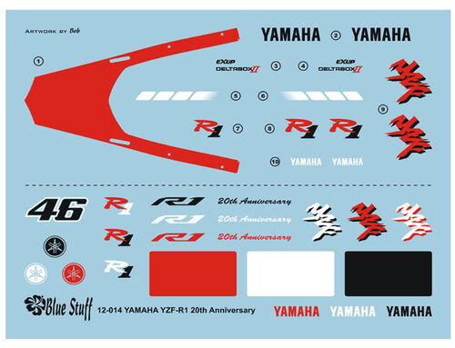 Blue Stuff 12-014 Yamaha YZF-R1 - 20th Anniversary Decals (for Tamiya 14133 Kit)