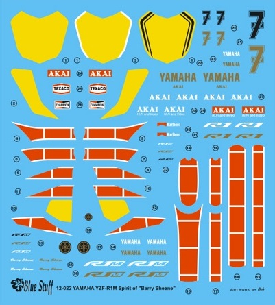 Blue Stuff 12-022 Yamaha YZF-R1M "Barry Sheene" Decals (for Tamiya 14133 Kit)
