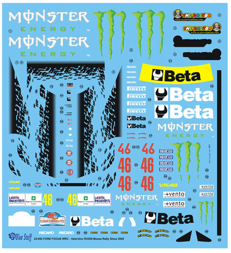 Blue Stuff 24-002 Ford Focus WRC - V. Rossi Monza rally Show 2009 Decals (for Simil'R 121001 Kit)