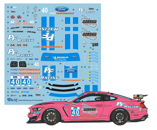 Blue Stuff 24-020 Ford Mustang GT4 - PF Racing 2022 Decals (for Tamiya 24354 Kit)