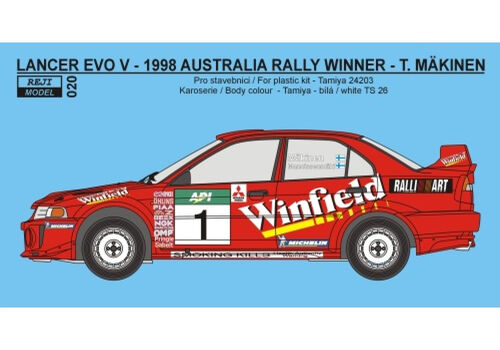 Rejimodel 020 Mitsubishi Lancer Evo V Rally - Australia 1998 T.Makinen (for Tamiya Kits)