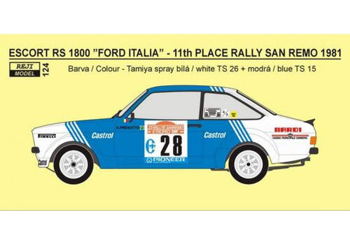 Rejimodel 124 Ford Escort RS 1800 - „FORD ITALIA“ Rally San Remo 1981
