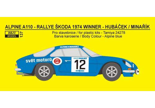 Rejimodel 137 Renault Alpine A 110 - Skoda Rally 1974 Hubacek / Minarik (for Tamiya Kits)