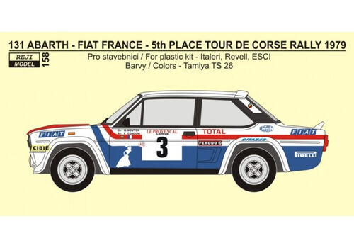 Rejimodel 158 Fiat 131 Abarth „France“ - 5th Rallye Tour de Corse 1979 - Mouton / Conconi (for Italeri / Revell and ESCI Kits)