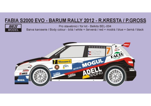 Rejimodel 182 Skoda Fabia S2000 EVO - Barum Rally 2012 Kresta / Gross (for Belkits Kits)