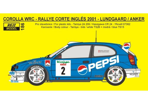 Rejimodel 186 Toyota Corolla WRC - Rally El Corte Ingles 2001 Lundgaard / Anker (for Tamiya, Hasegawa and Revell Kits)