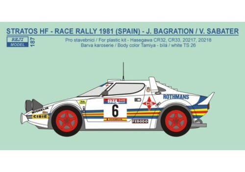 Rejimodel 187 Lancia Stratos HF "Rothmans" - Race Rally 1981 Bagration / Sabater (for Hasegawa Kits)