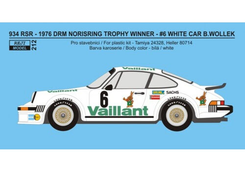 Rejimodel 212 Porsche 934 - 1976 #6 Norisring Trophy Winner - B.Wollek (for Tamiya and Heller Kits)