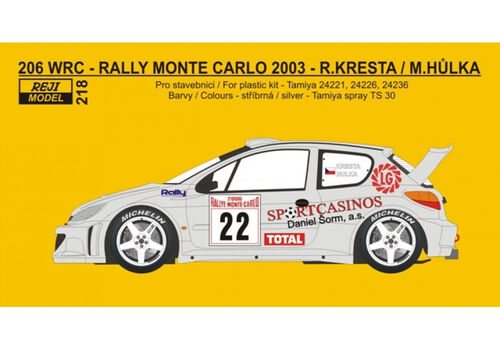 Rejimodel 218 Peugeot 206 WRC „BOZIAN“ - Rally Monte Carlo 2003 Kresta / Hulka (for Tamiya Kits)