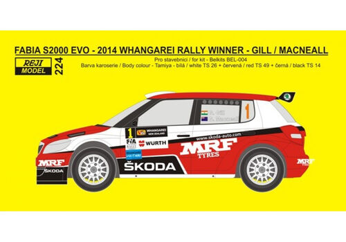Rejimodel 224 Skoda Fabia S2000 EVO - Whangarei Rally 2014 Winner (for Belkits Kits)