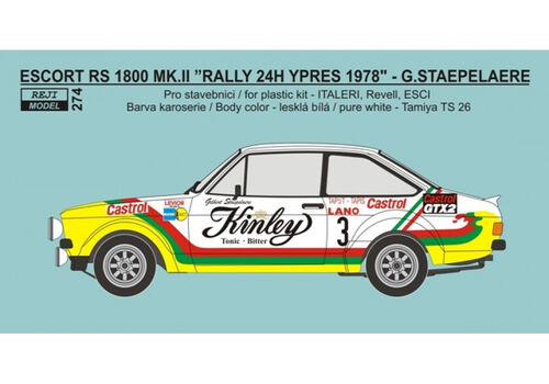 Rejimodel 274 Ford Escort RS 1800 „Kinley tonic“ - 2nd place Rally Ypres 1978 (for Italeri, Revell and ESCI Kits)
