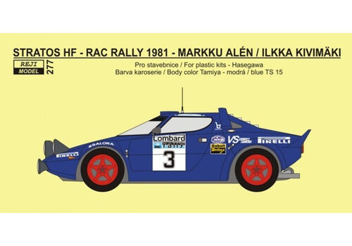 Rejimodel 277 Lancia Stratos HF "Chardonnet - Lancia UK" RAC Rally 1981 - Alen / Kivimaki (for Hasegawa Kits)