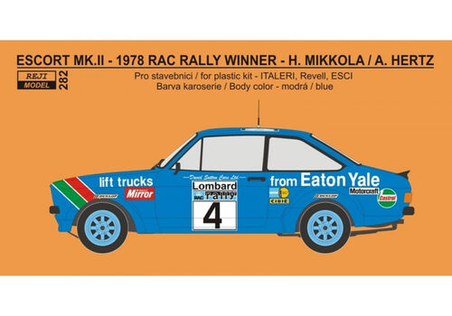 Rejimodel 282 Ford Escort RS 1800 „Eaton“ - 1978 RAC Rally winner - # 4 - Mikkola / Hertz (for ESCI, Revell and Italeri Kits)