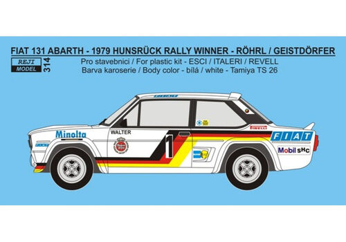 Rejimodel 314 Fiat 131 Abarth - 1979 Hunsruck rally winner - Rohrl / Geistdorfer (for ESCI, Revell and Italeri Kits)