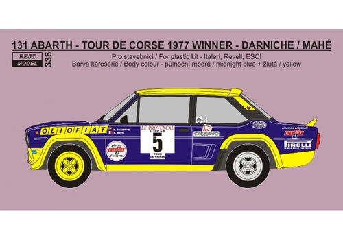 Rejimodel 338 Fiat 131 Abarth - 1977 Tour de Corse rally winner - Darniche / Mahe (for Esci, Revell and Italeri Kits)
