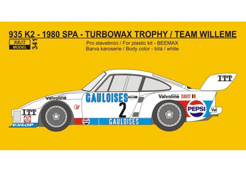 Rejimodel 341 Porsche 935 K2 - 1980 Spa / Turbowax Trophy - Team Willeme (for Beemax Kits)