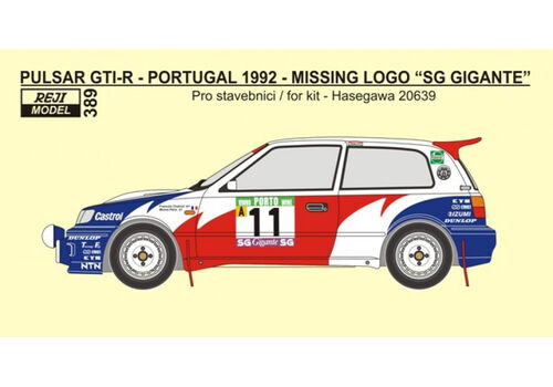 Rejimodel 389 Pulsar GTI-R - 1992 Portugal - "SG Gigante" missing logo (for Hasegawa Kits)
