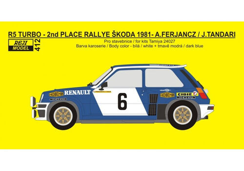 Rejimodel 412 Renault 5 Turbo - 1981 / 1982 Rally Skoda - Ferjancz / Tandari (for Tamiya Kits)