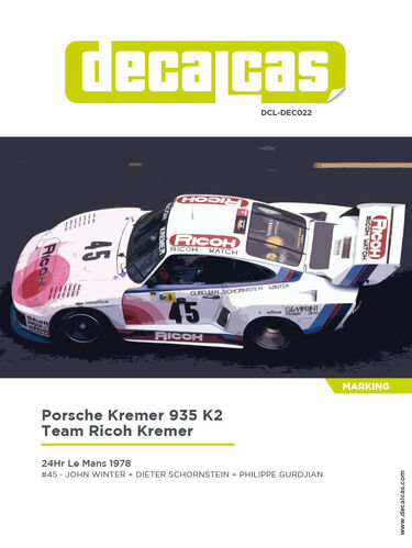 Decalcas DEC022 Porsche Kremer 935 K2 Team Kremer Racing sponsored by Ricoh 1978 (for Beemax and Aoshima Kits)