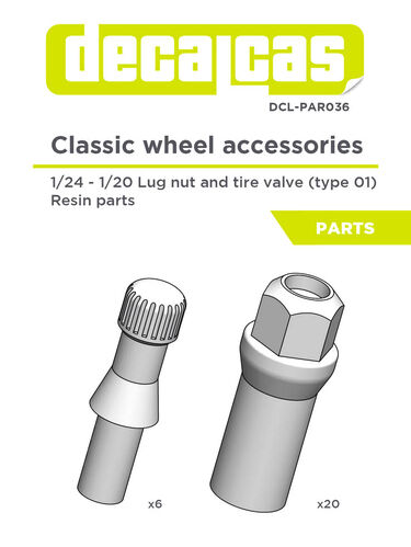 Decalcas PAR036 Classic Wheel Accesories - Lug Nuts and Tyre Valves (20 + 6 pcs)