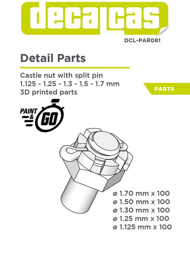 Decalcas PAR081 Castle Nut with Split Pin 1,125 / 1,25 / 1,3mm / 1,5 and 1,70 mm (500 pcs)