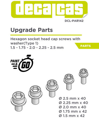 Decalcas PAR142 Hexagon Socket Head Cap Screws with Washer Type 1 - 1.5 / 1.75 / 2.0 / 2.25 and 2.5 mm (204 pcs)
