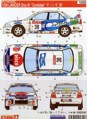 Studio 27 DC0522C Mitsubishi Lancer Evo VI - Cordoba 2001 Decals Set